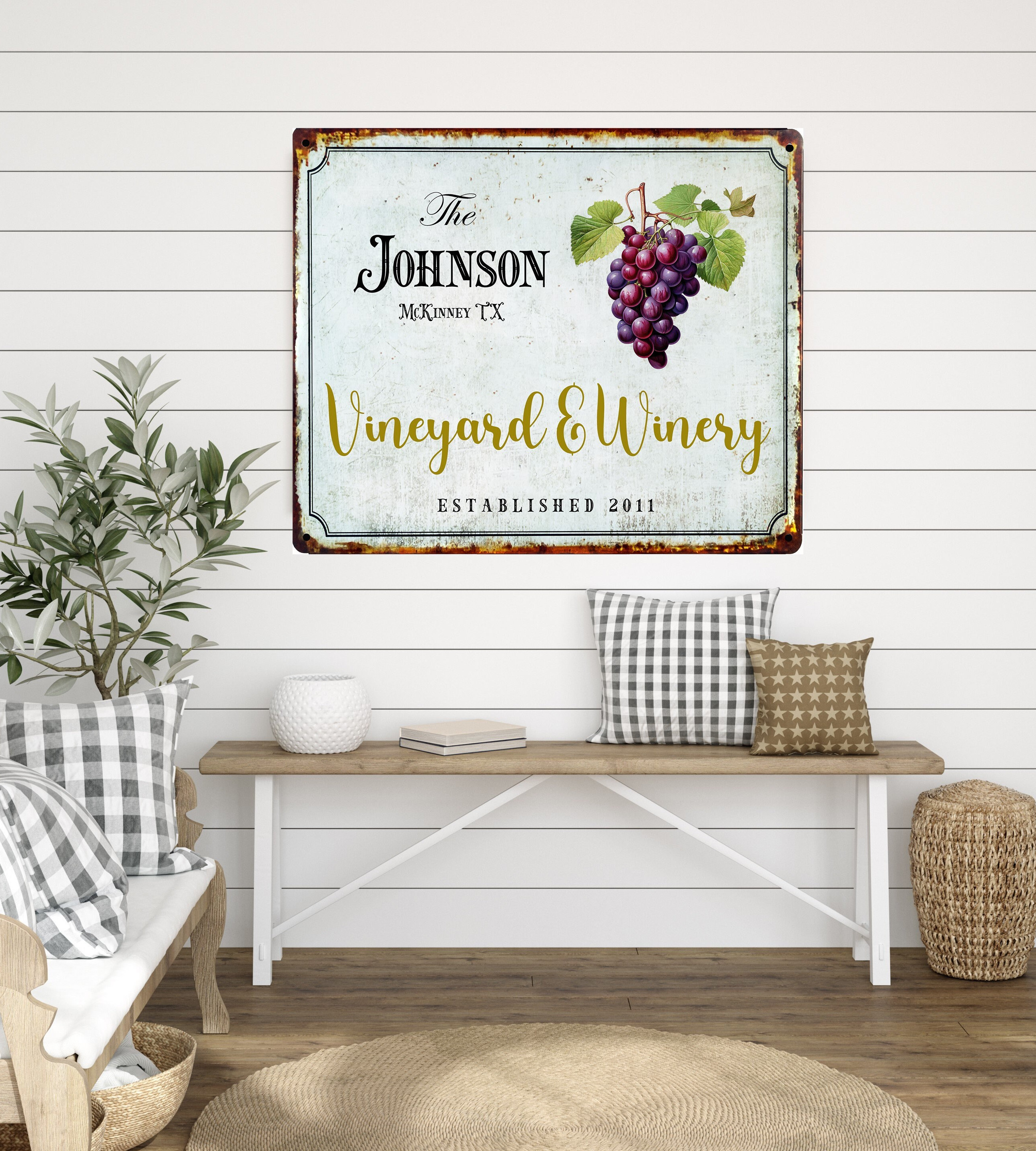 Rustic Vineyard Winery Sign, Personalized Country Home Sign, Gift for ...