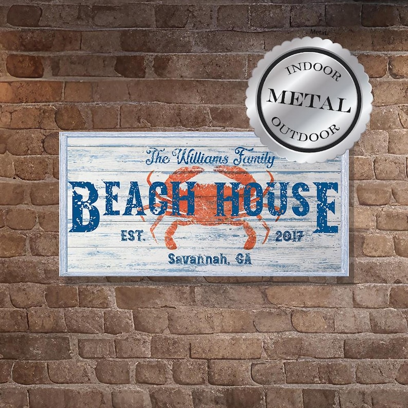 Custom Beach House Metal Sign, Personalized Aluminum Indoor or Outdoor ...