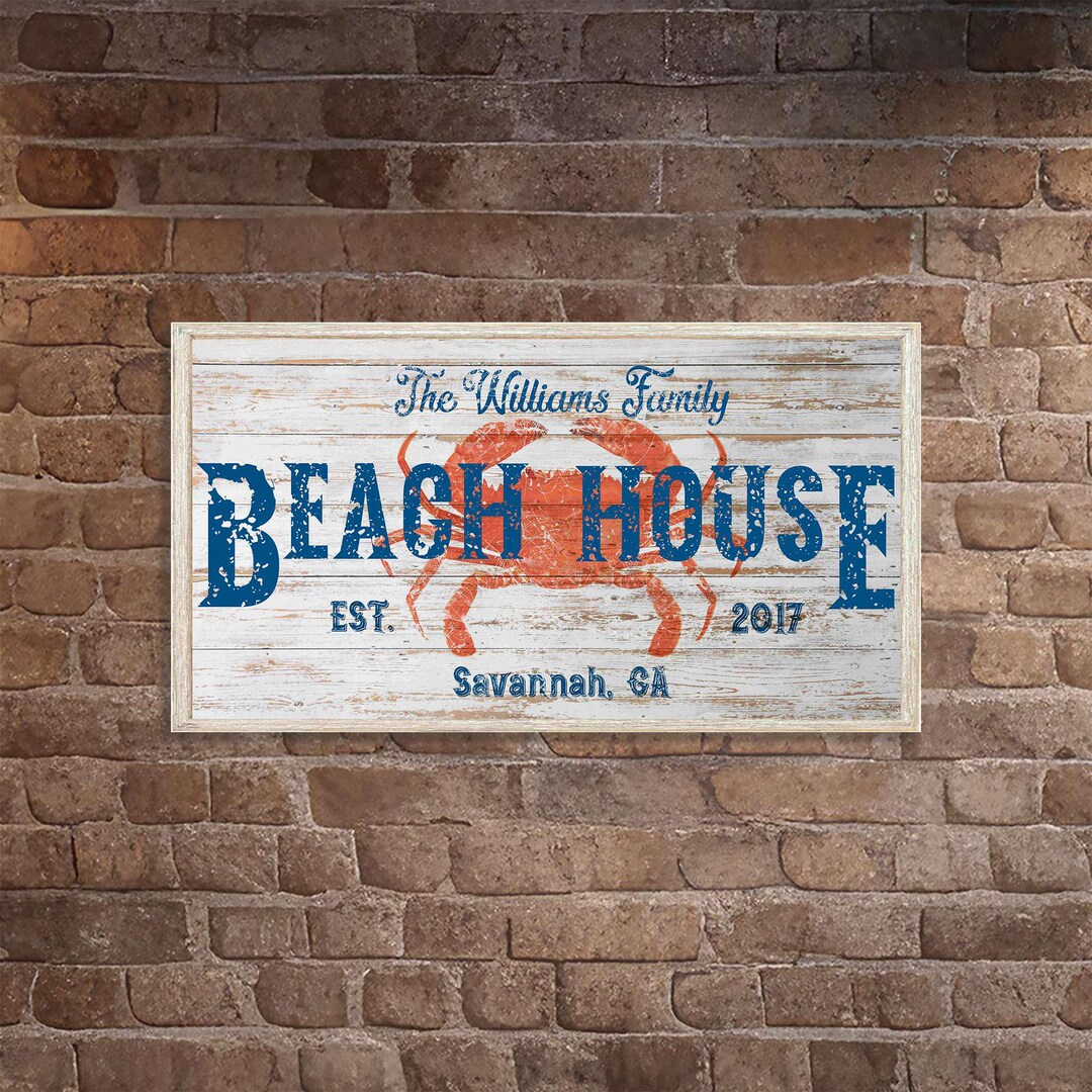 Custom Beach House Sign Personalized Beach House Canvas Sign With Crab ...