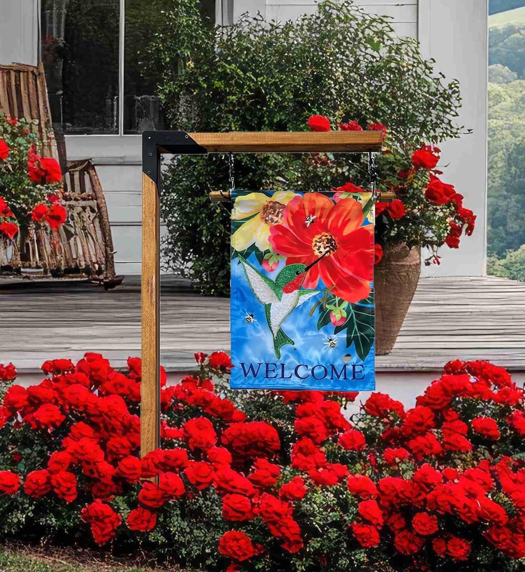 Rustic Wood Post for Garden Flag Metal Name Sign House Number Wood Post ...