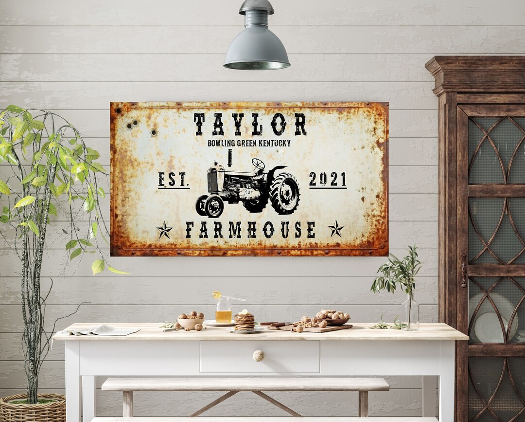 Rustic Farmhouse Sign, Personalized Farm Wall Art Decor, Customized ...