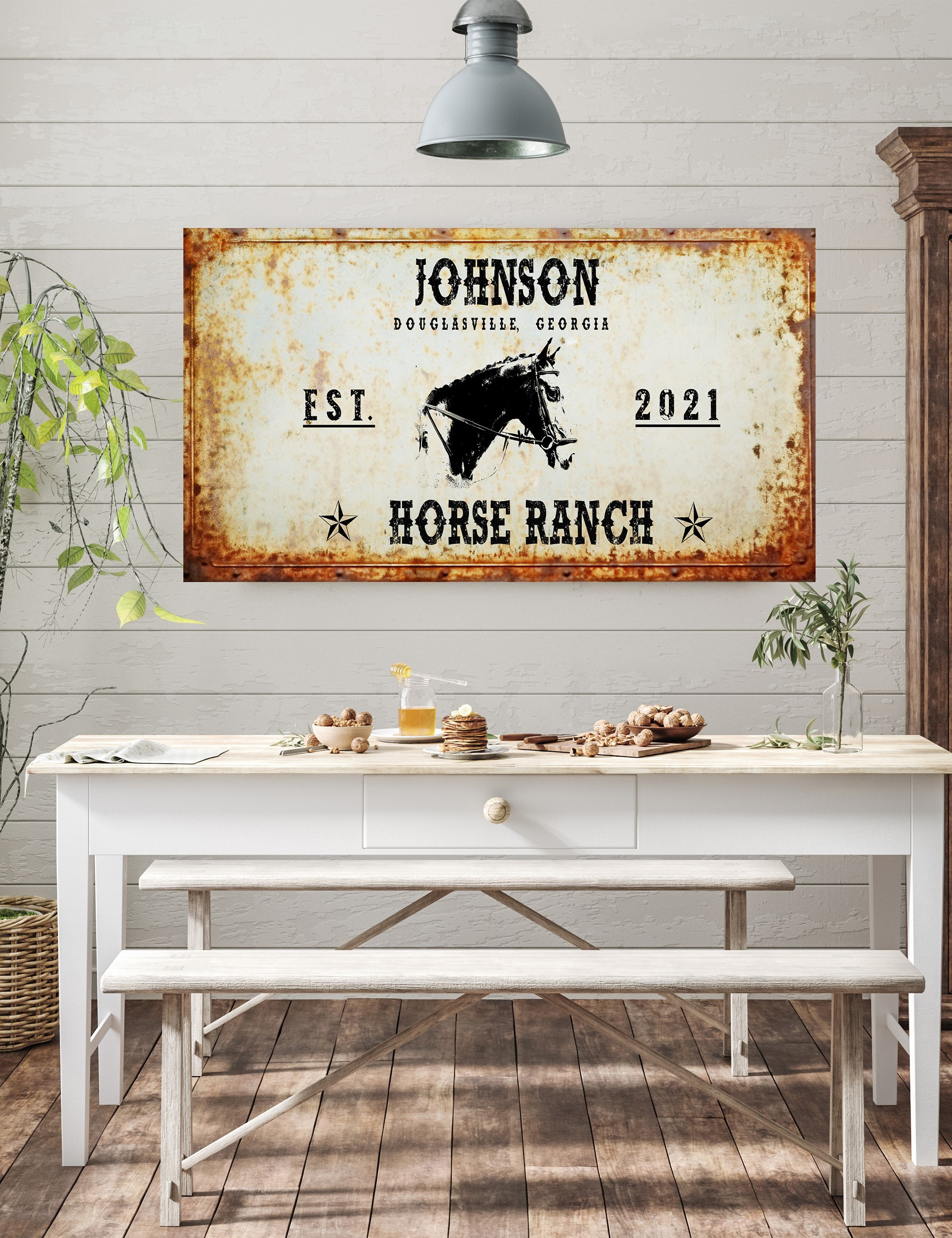 Rustic Horse Ranch Sign, Personalized Ranch Wall Art Decor Canvas ...