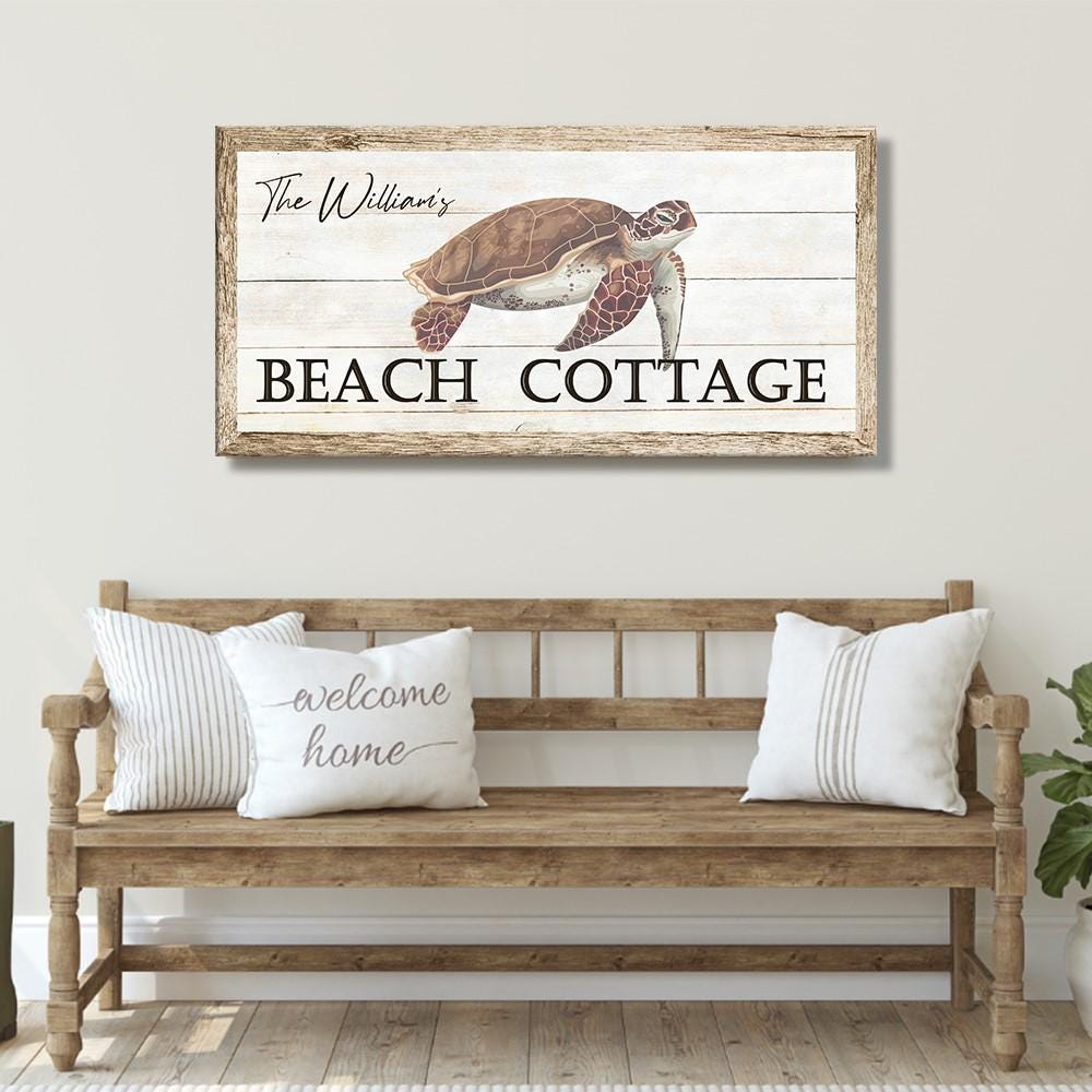 Custom Beach Cottage Canvas Sign, Personalized Beach Cottage Sign With ...