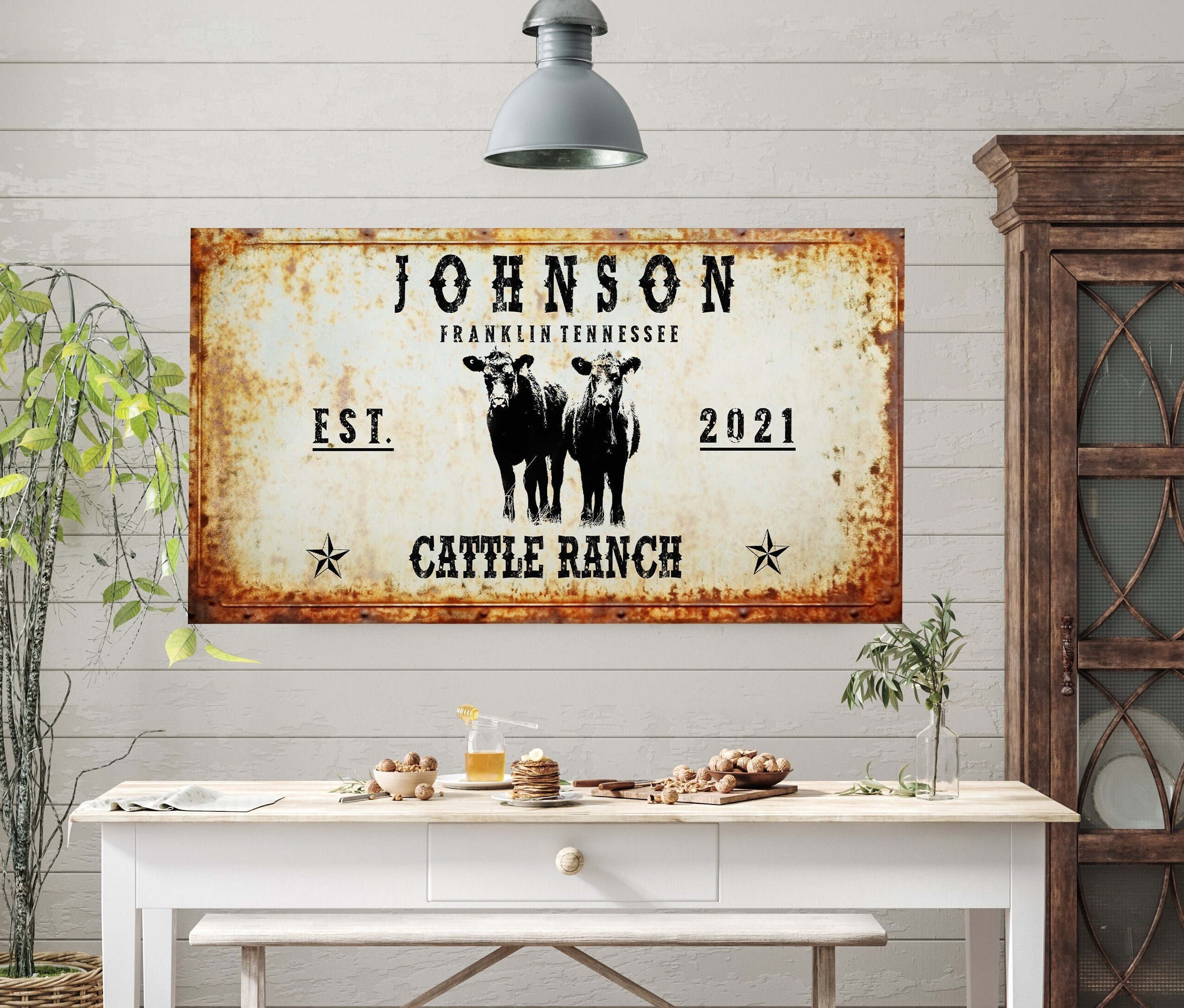 Rustic Cattle Ranch Sign, Personalized Ranch Wall Art Decor Canvas ...