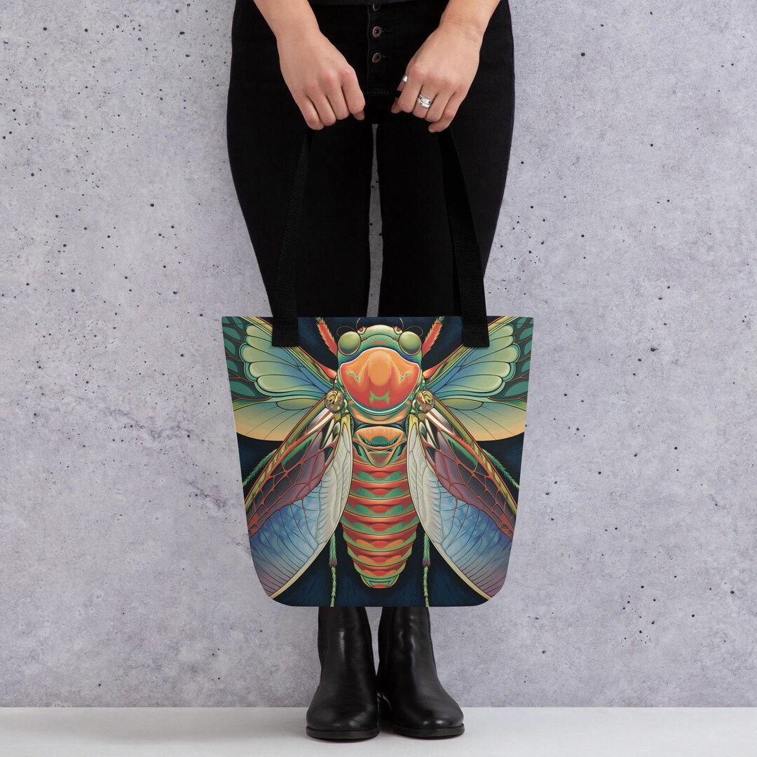 Large Psychedelic Cicada Tote Vibrant 15 X 15 Carryall by Djemmes - Etsy