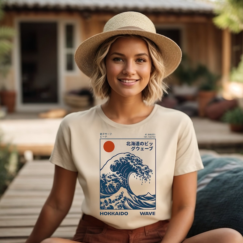 Hokkaido Wave" Japanese-inspired Graphic Tee, Aesthetic Shirt, Trippy ...