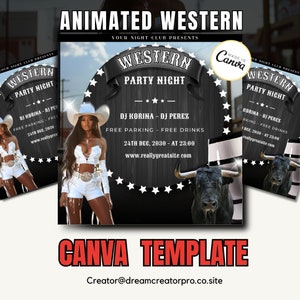 Animated Rodeo Party Flyer Template: Western Night, Canva Editable ...