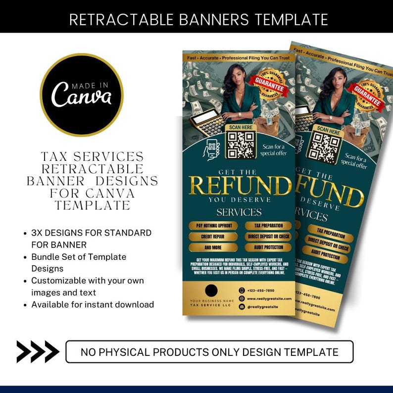 Tax Services Retractable Banner Template | Tax Prep & Refund Advance ...