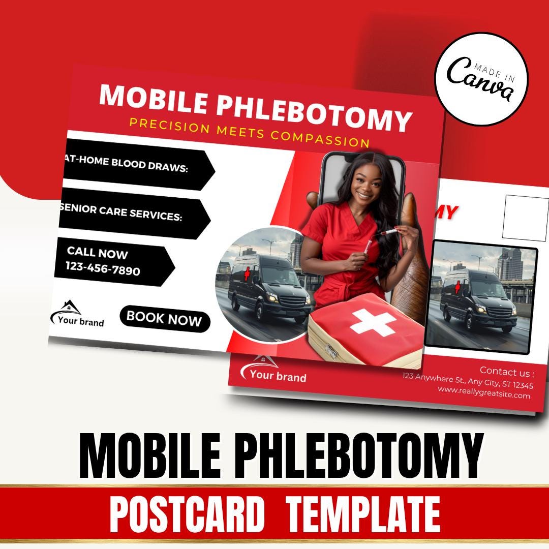 Mobile Phlebotomy Postcard Service Flyer Template / DIY Medical Service ...