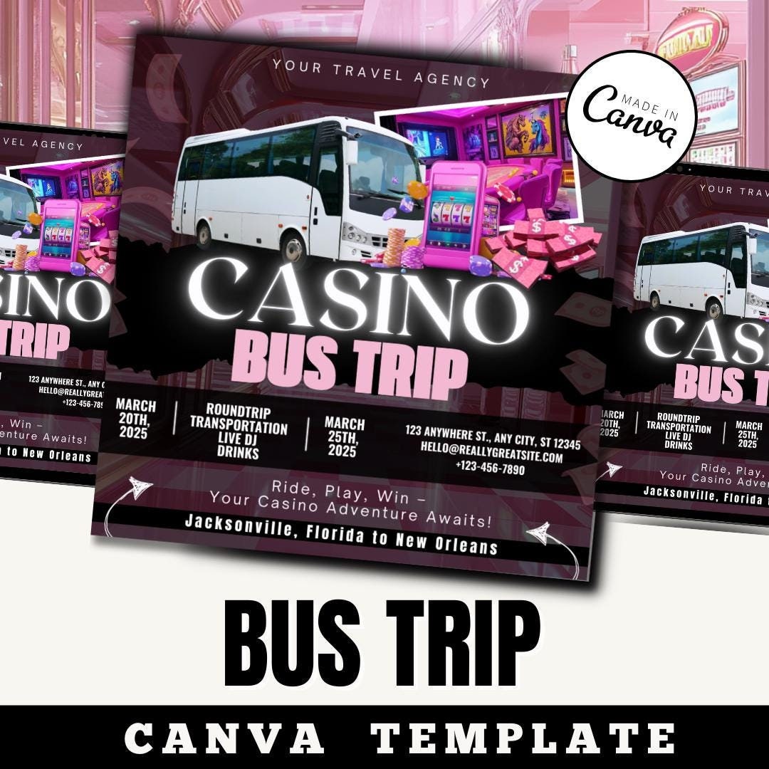 Casino Bus Trip Flyer Template / Travel Agent Canva / Travel Agency / Bus Service / Booking ...