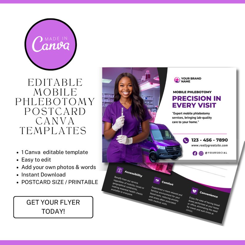 Mobile Phlebotomy Service Postcard Template / DIY Medical Service Flyer ...