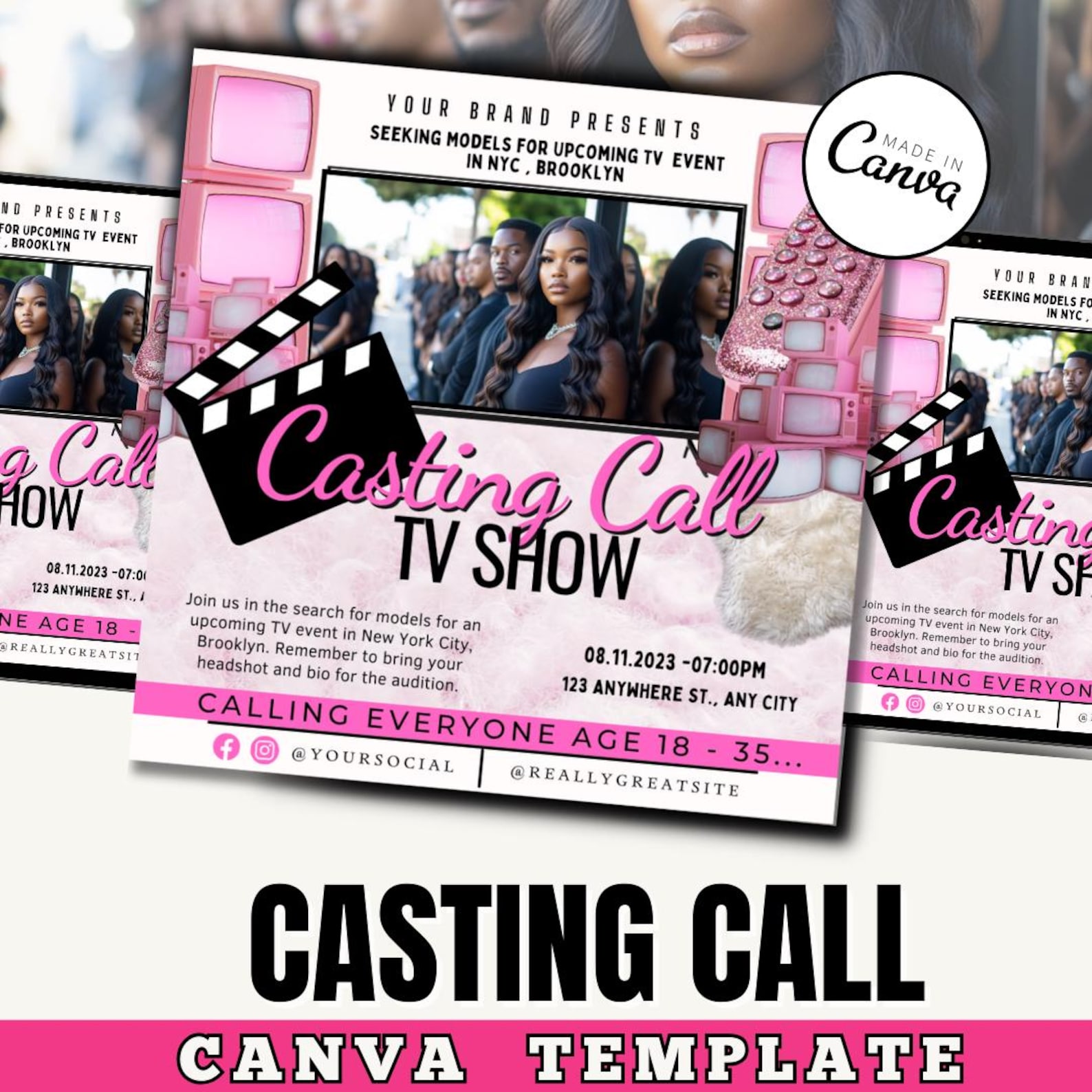 Casting Call TV AUDITION Flyer Canva Template / Casting Call / Audition ...