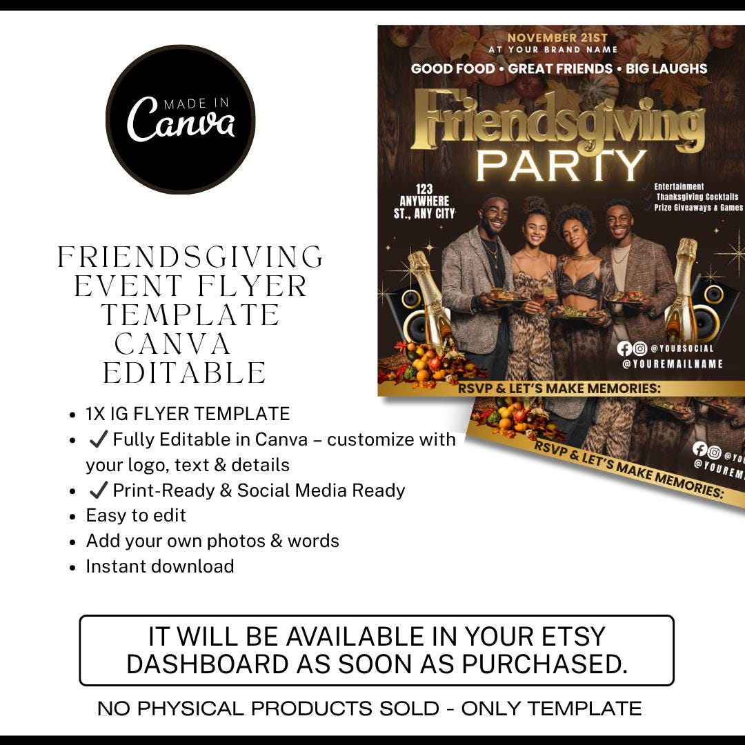 Friendsgiving Flyer Template | Canva Editable | Thanksgiving Party ...