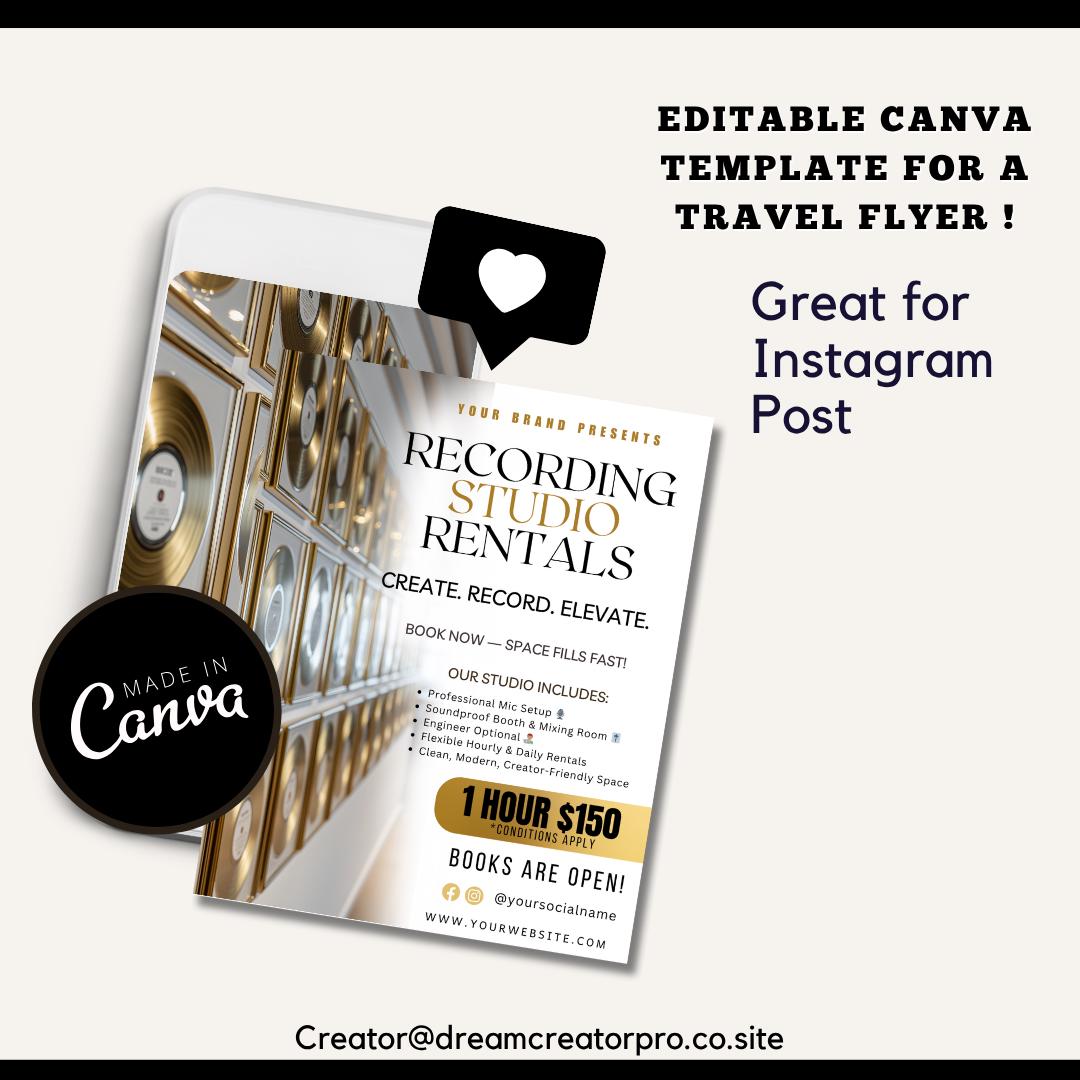 Recording Studio Rental Flyer Template | Editable Canva Design | Music ...