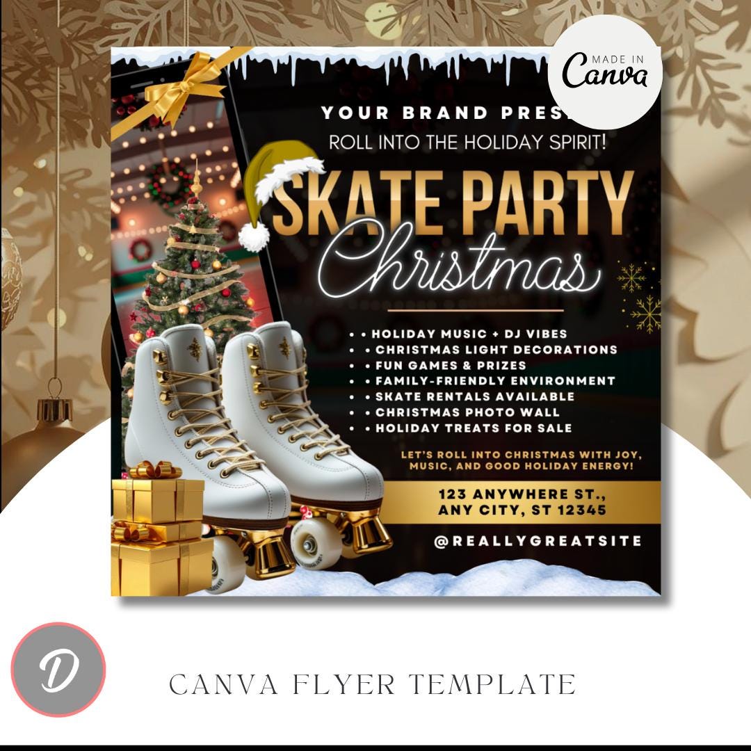 Christmas Skate Party Flyer Template | Holiday Roller Skate Event Canva ...