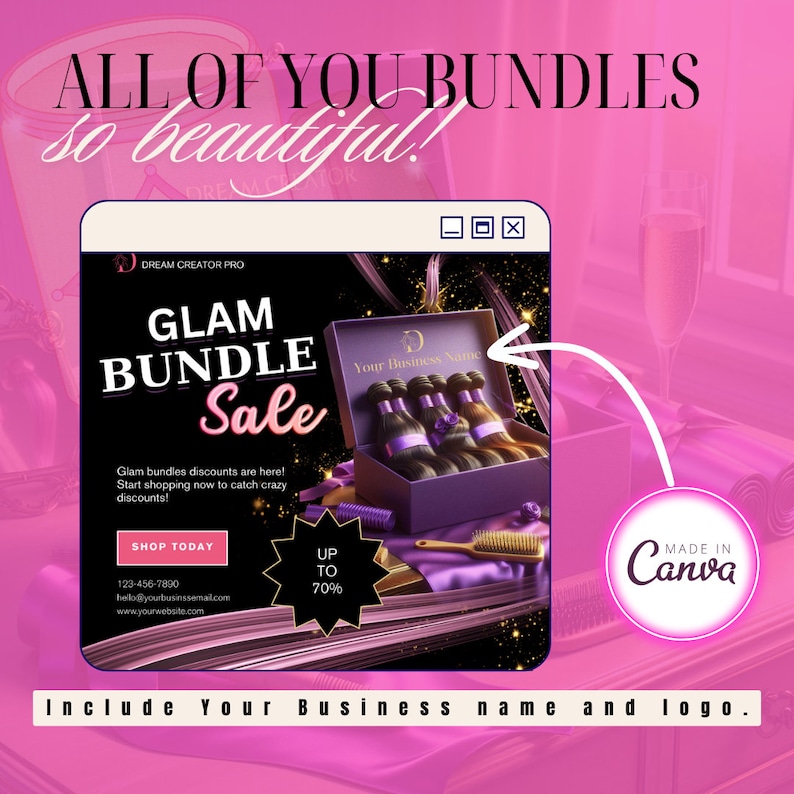 Glam Bundle Collection: 5 Canva-editable Hair Bundles Flyer Templates ...