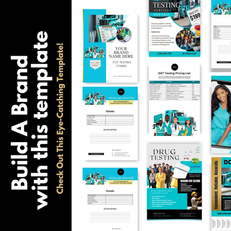 DOT Testing Canva Template Bundle | Turquoise Gold Drug Testing Kit ...
