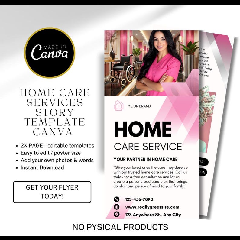 Home Care Service Rack Card / DIY Home Care Service Flyer/ Pink Home ...