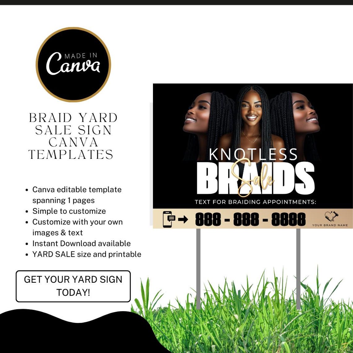 Braiding Sale Yard Sign Canva Template / DIY Hair Yard Sign / Beauty ...
