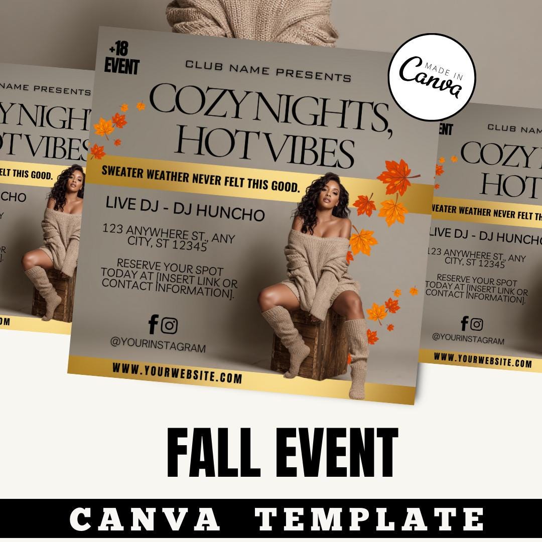 Fall Winter Cozy House Party Flyer Template | Autumn Sweater Weather ...