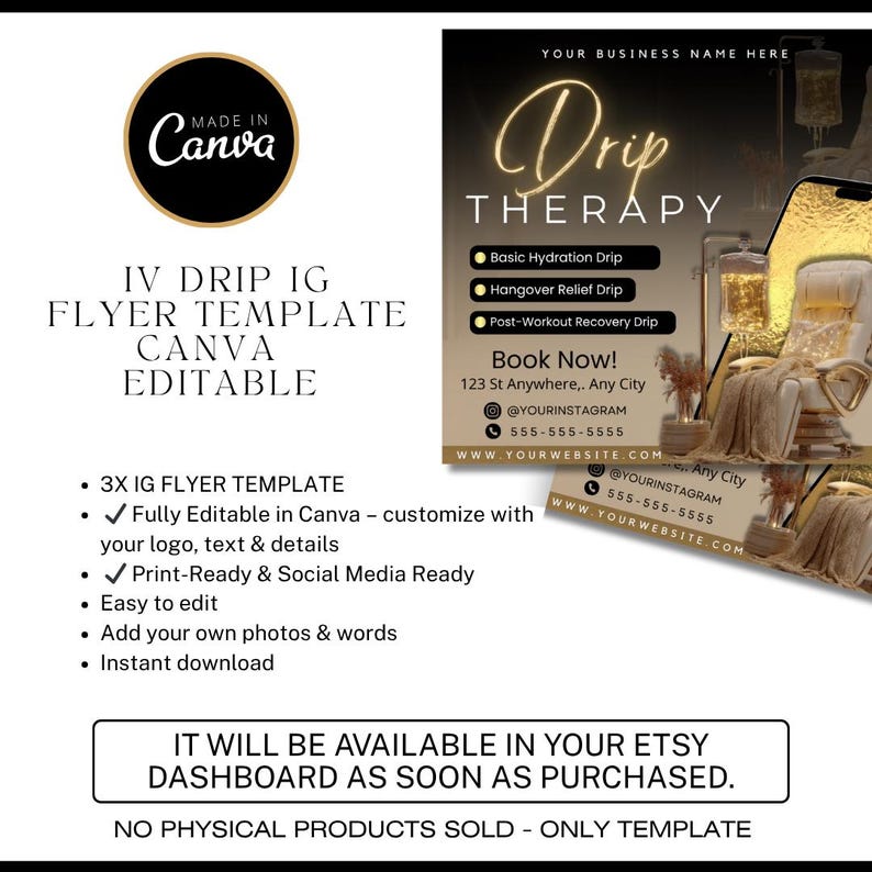 IV Drip Therapy Flyer Template | Editable Canva Design | Hydration ...