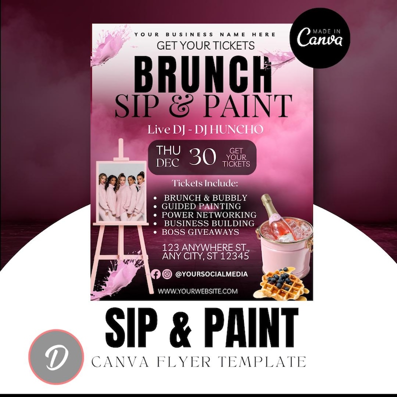 Boss Brunch & Paint Flyer Template | Editable Canva Networking Mixer ...