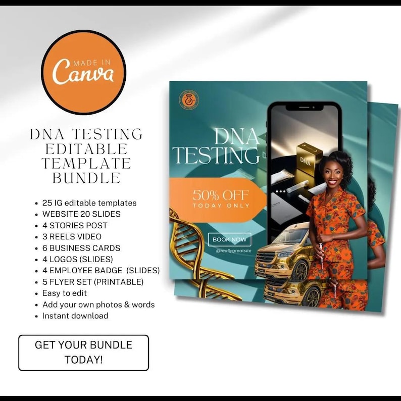 Mobile DNA Testing Service Canva Bundle Template / DIY Medical Flyer ...