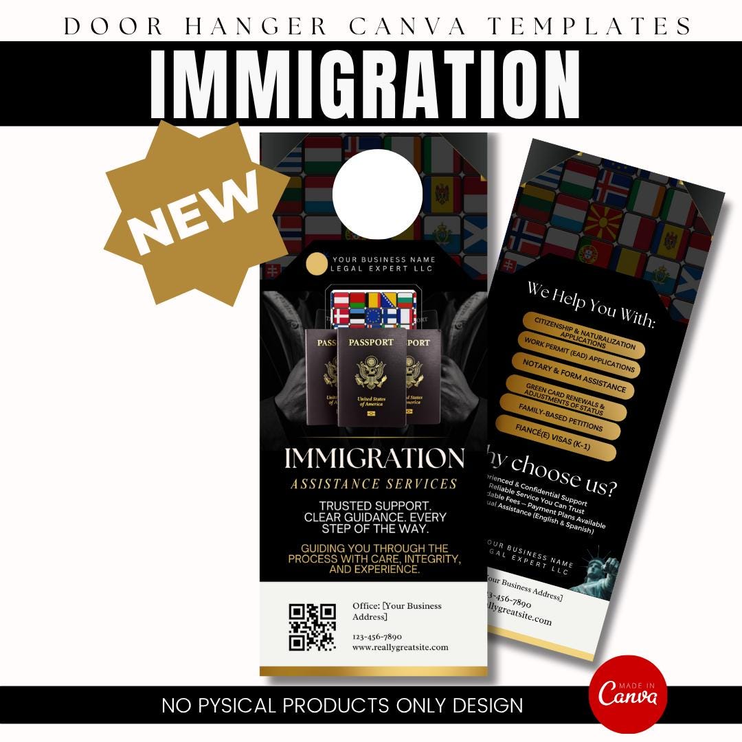 Immigration Services Door Hanger Template | Editable Canva Design ...