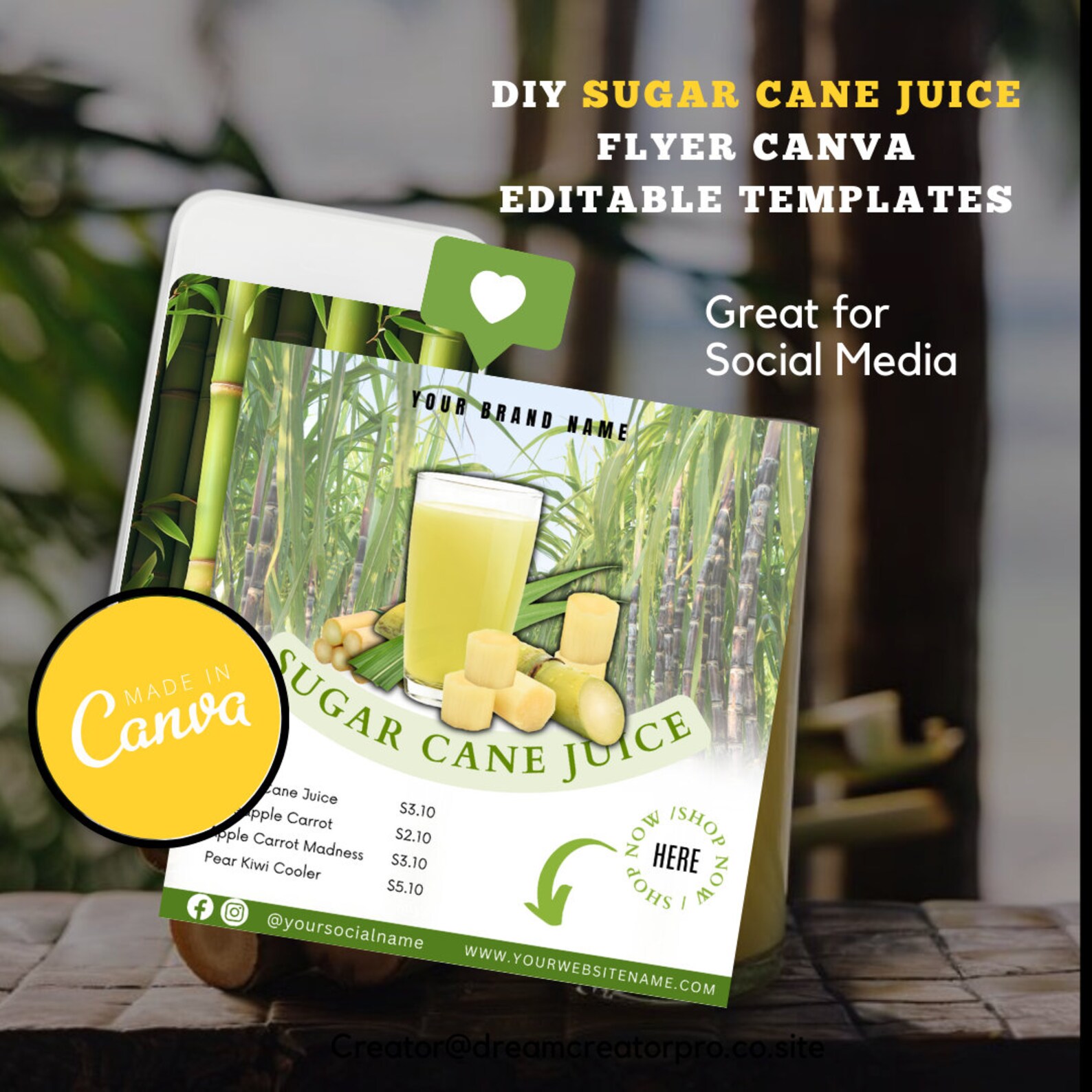 Sugar Cane Juice Flyer / Sugar Cane Flyer / Juice Bar / Juice Bar ...