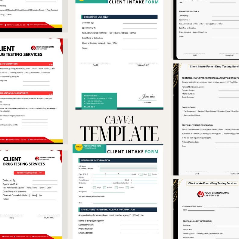 Printable Drug Testing Client Intake Form Template – Editable Canva ...