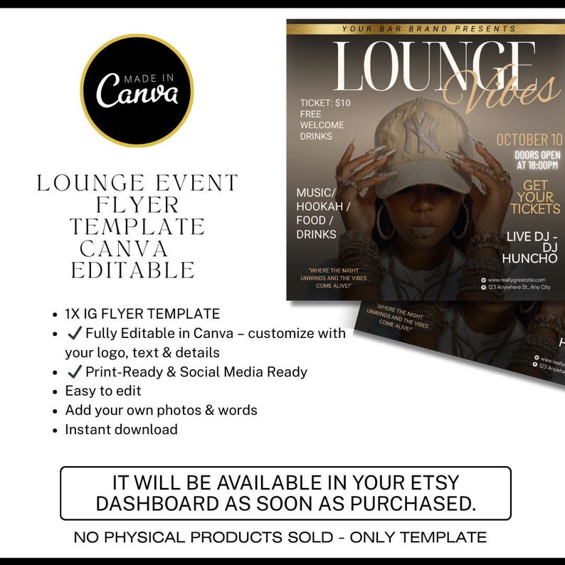 Lounge Party Flyer Template | Canva Editable Nightlife Flyer | Elegant ...