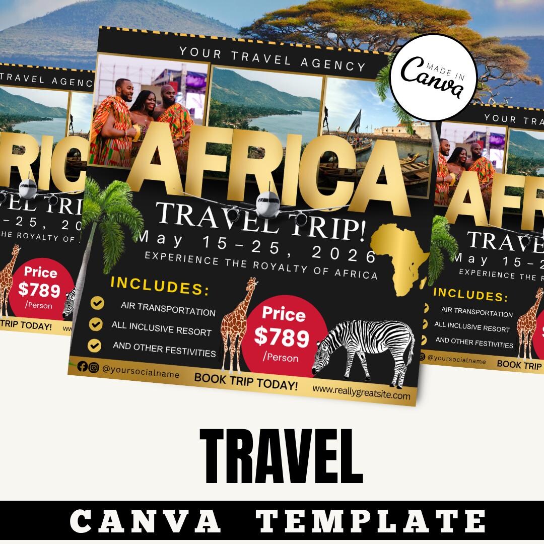 Africa Travel Flyer Template | Canva Editable Tourism Flyer | Safari ...