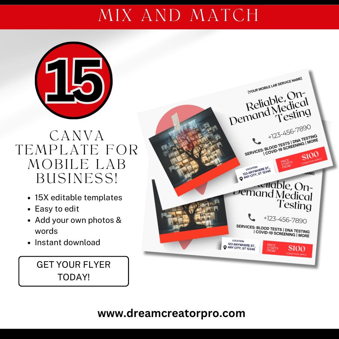 Mobile Lab Business Cards Template / DIY Medical Service Flyer/ DNA ...