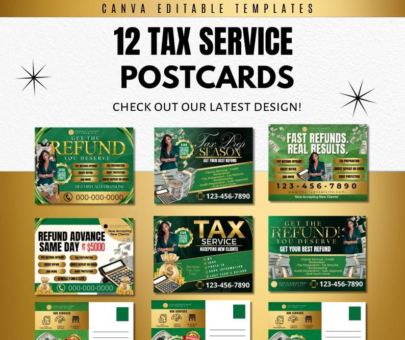 Tax Postcard Bundle | 12 Canva Templates | Printable Tax Service ...