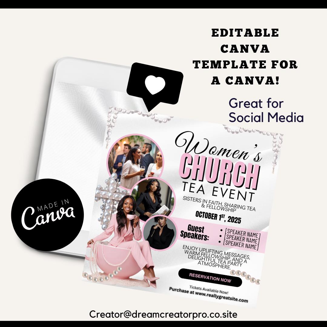 Women’s Church Tea Party Flyer Template | Editable Canva Event Flyer ...