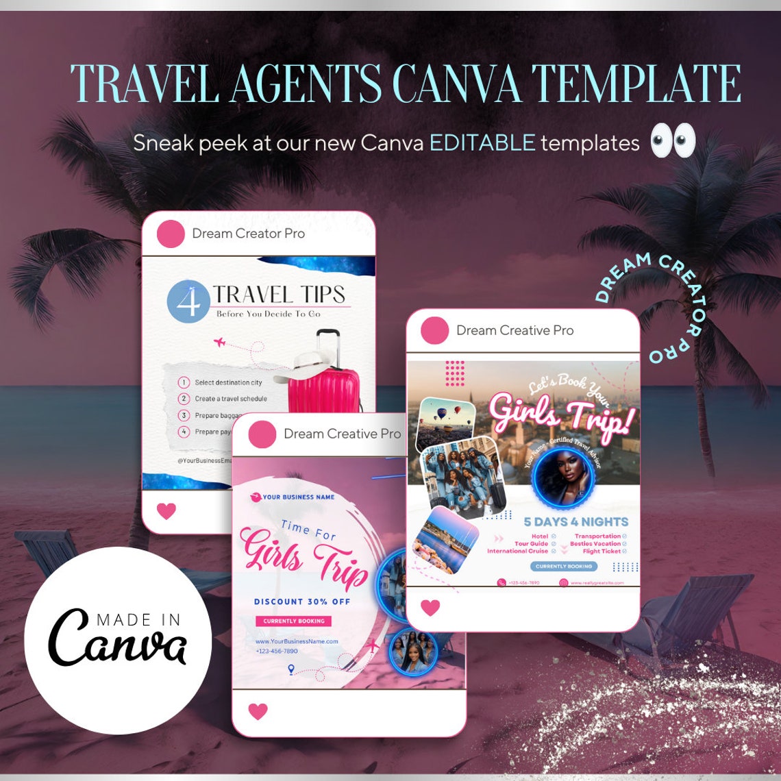 Girls Trip Canva-editable Travel Agent Flyers DIY Travel Agent Flyer ...