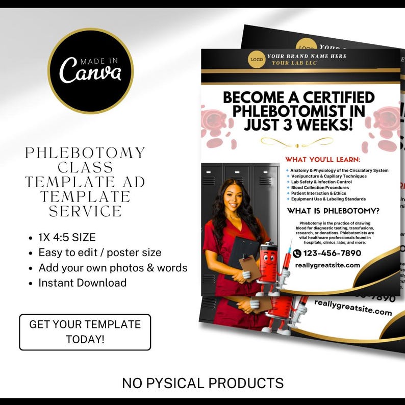 Phlebotomy Service Class Flyer Template / DIY Medical Service Flyer ...