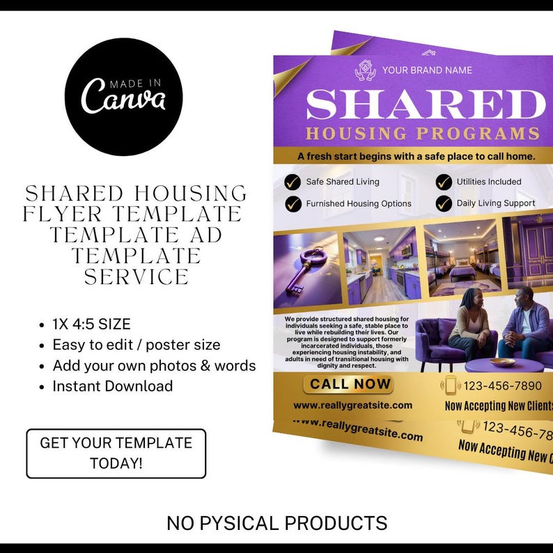 Shared Housing Flyer Template | Affordable Living Canva Flyer ...