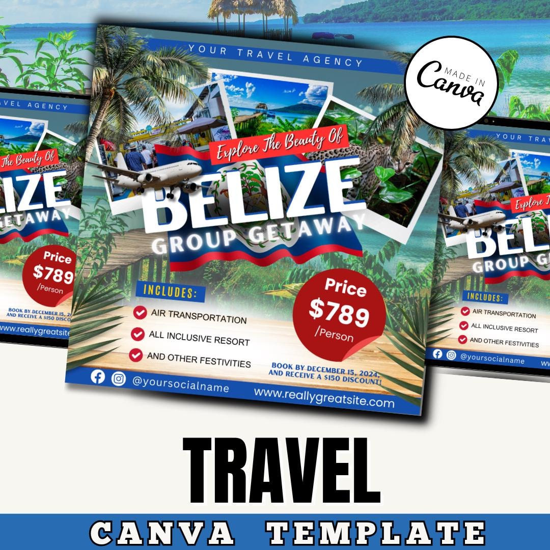 TRAVEL Agent Flyer / Belize Travel Canva / Instagram / Digital Flyer ...
