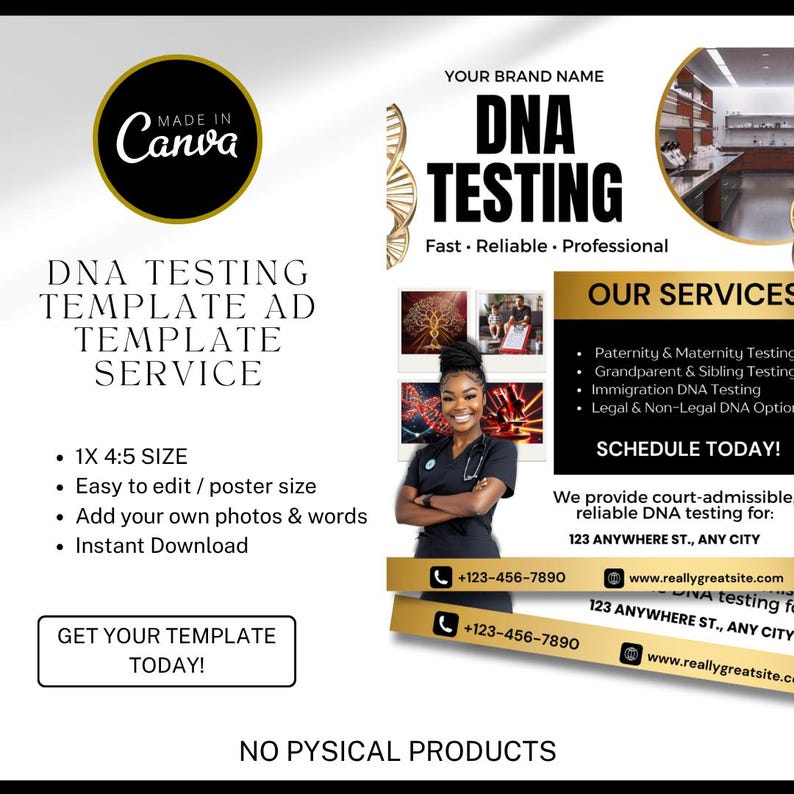 DNA Testing Instagram Post Template | Canva Editable DNA Lab Services ...