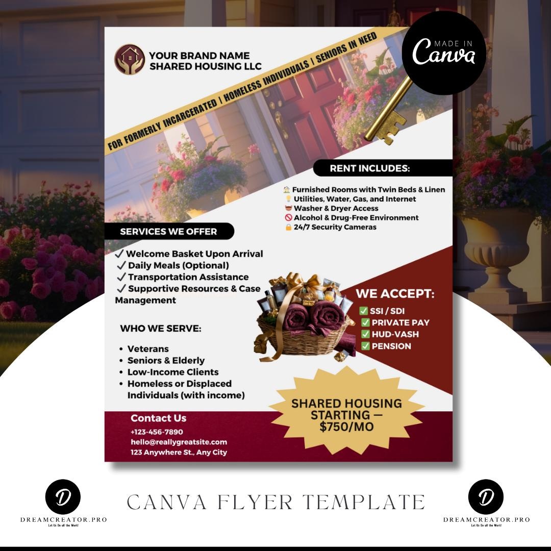 Shared Housing Flyer Template | Affordable Living Canva Flyer ...