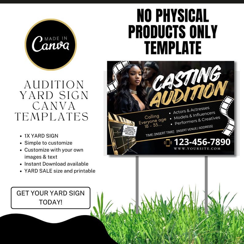 Casting Call TV AUDITION Flyer Canva Template / Yard Sign / Audition ...