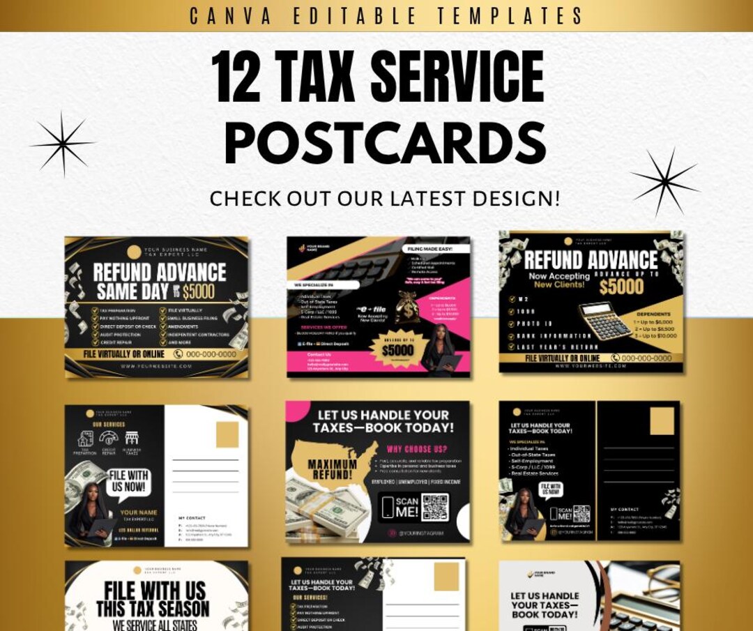 Tax Postcard Bundle | 12 Canva Templates | Printable Tax Service ...