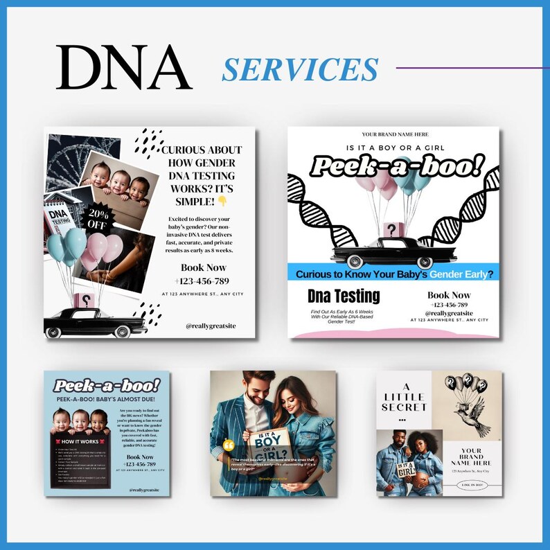 DNA Testing Gender Reveal Rack Card / DIY Medical Service / Paternity ...