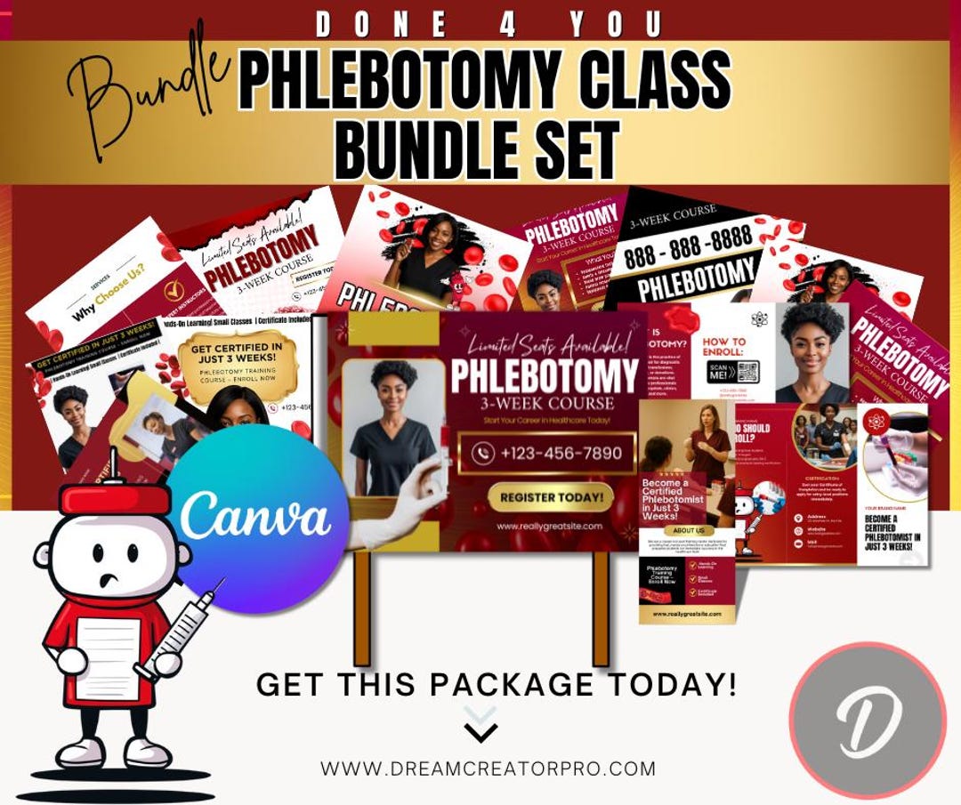 Phlebotomy Course Canva Templates Bundle | 4-page Brochure, Flyers ...
