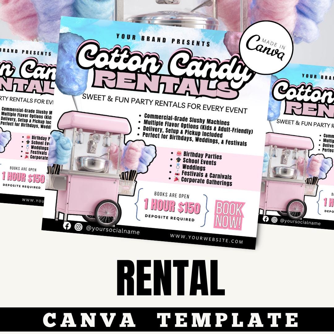Cotton Candy, Snow Cone & Popcorn Machine Rental Flyer Templates ...