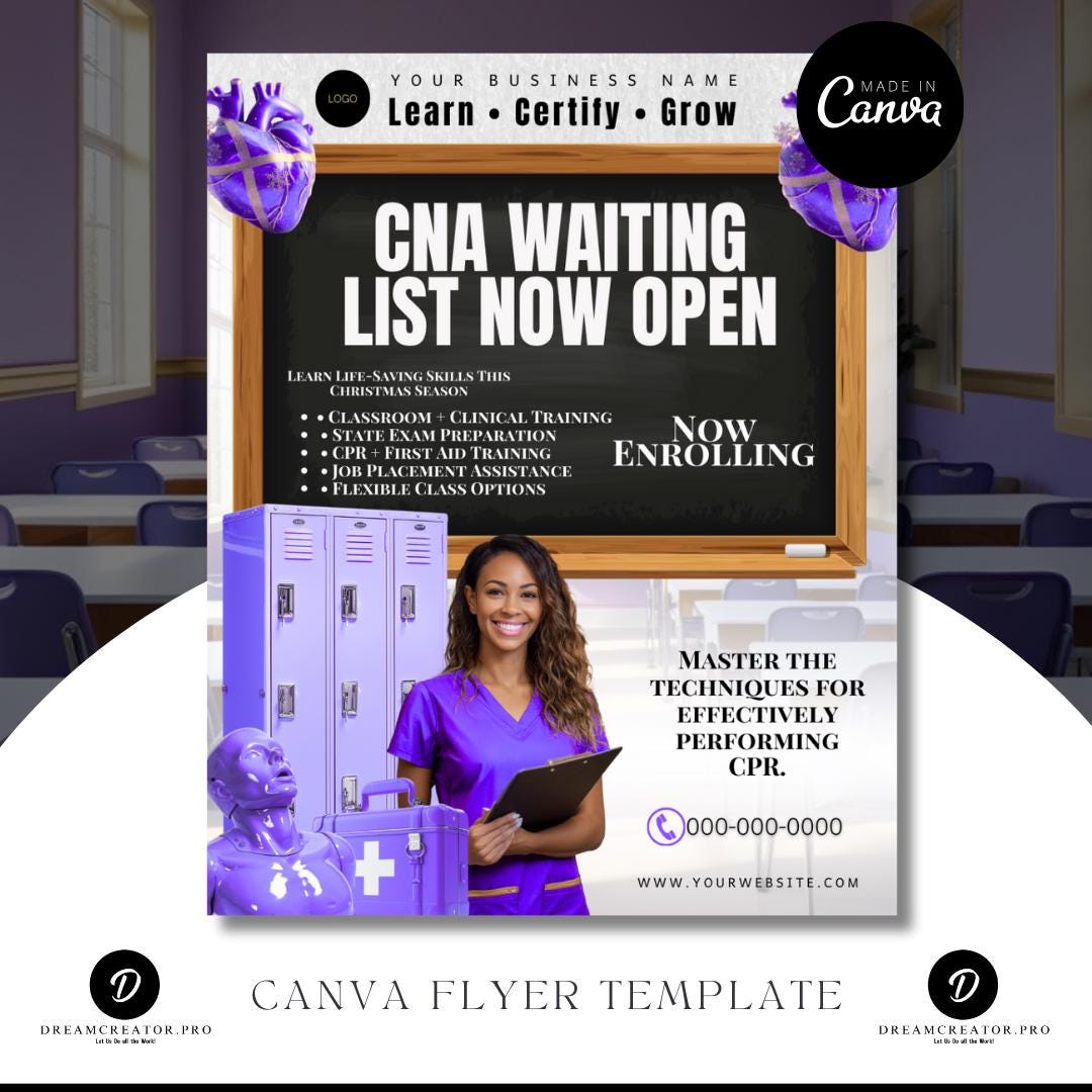 Certified Nursing Assistant Flyer | CNA School Canva Template | Nursing ...