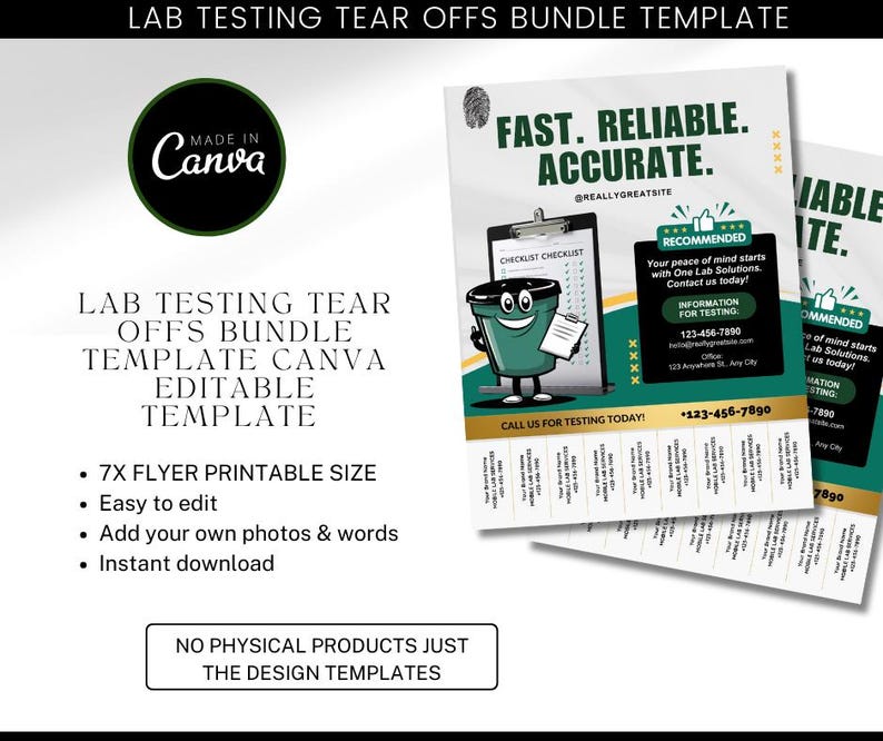 One Stop Lab Tear off Flyer Template | Emerald Green & Gold Medical Lab ...