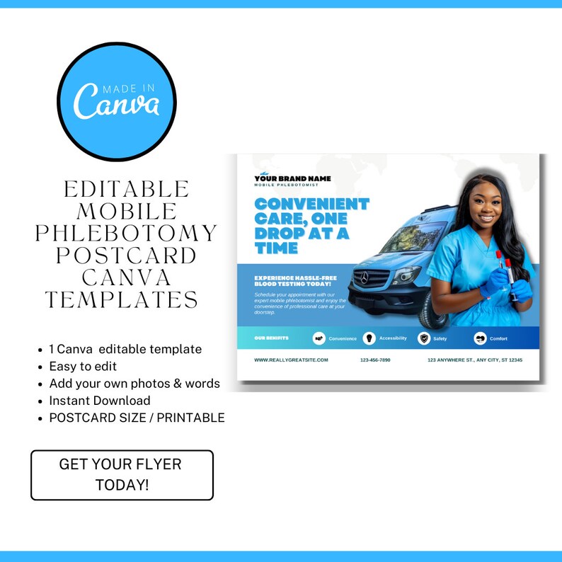 Mobile Phlebotomy Service Postcard Template / DIY Medical Service Flyer ...