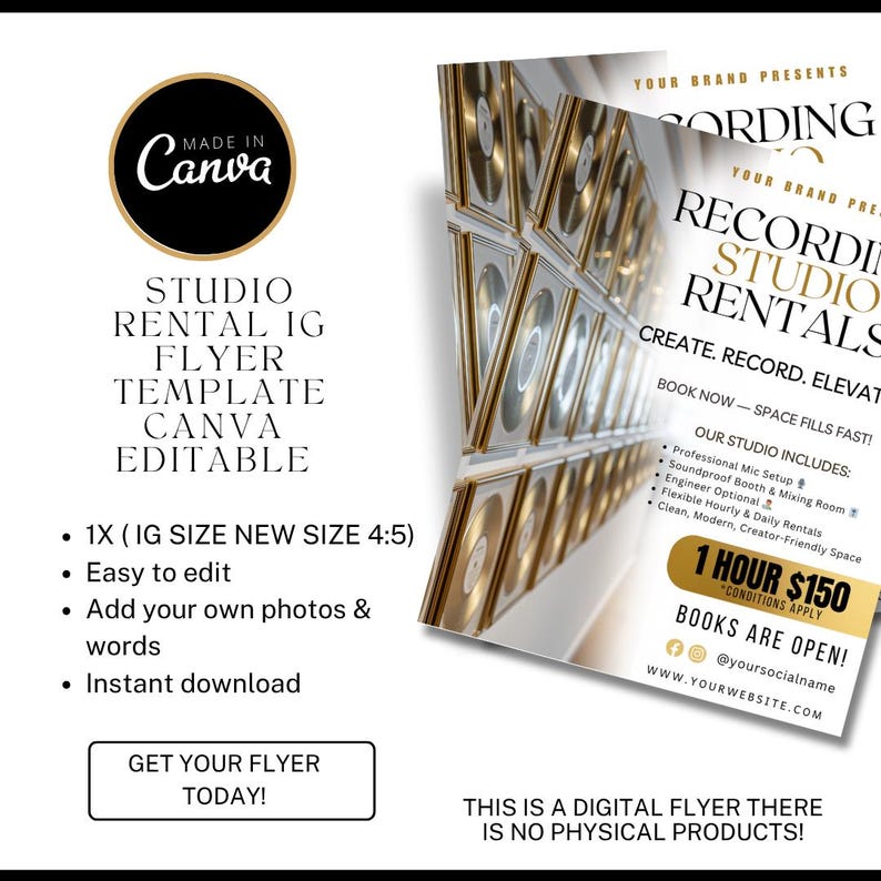 Recording Studio Rental Flyer Template | Editable Canva Design | Music ...